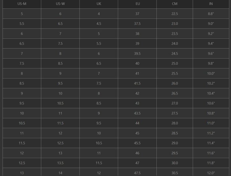 Size Chart – LiNing Way of Wade Sneakers