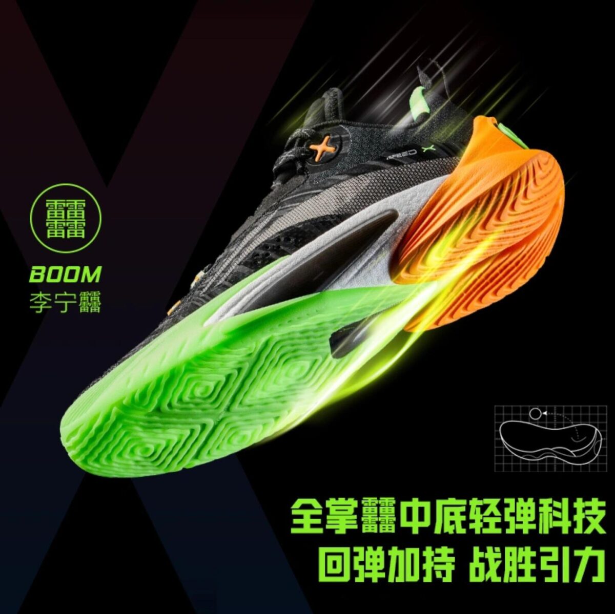 LiNing Speed 10 FVV Green Ghost Basketball Shoes Black/Green/Orange ...